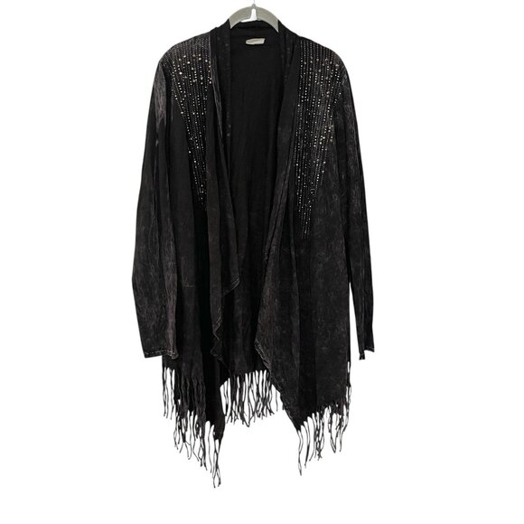 Vocal | Sweaters | Vocal Fringe Acid Wash Cardigan Studded Distressed ...